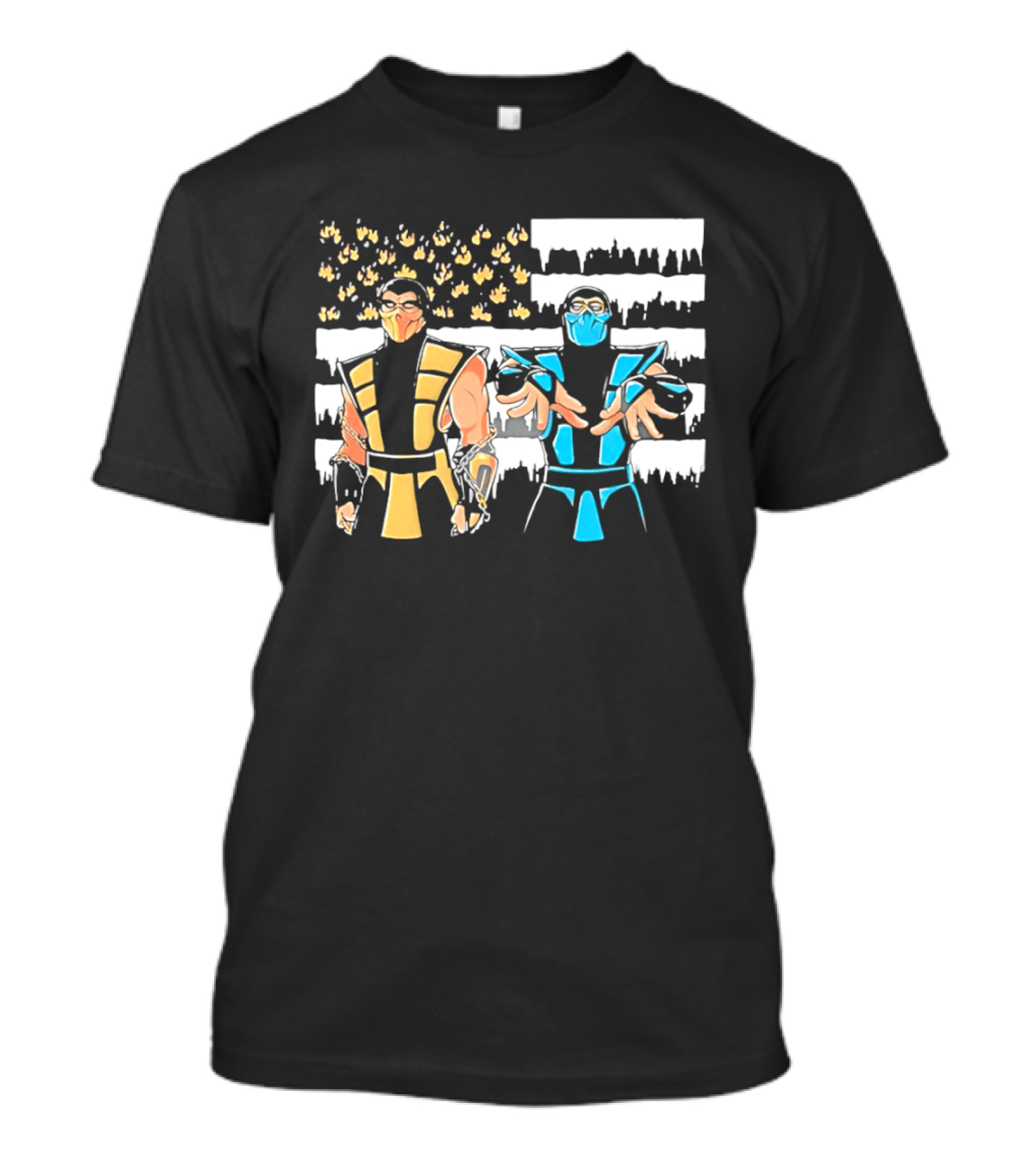 Mortal Kombat Scorpion Sub Zero Fire Ice American Flag T-Shirt