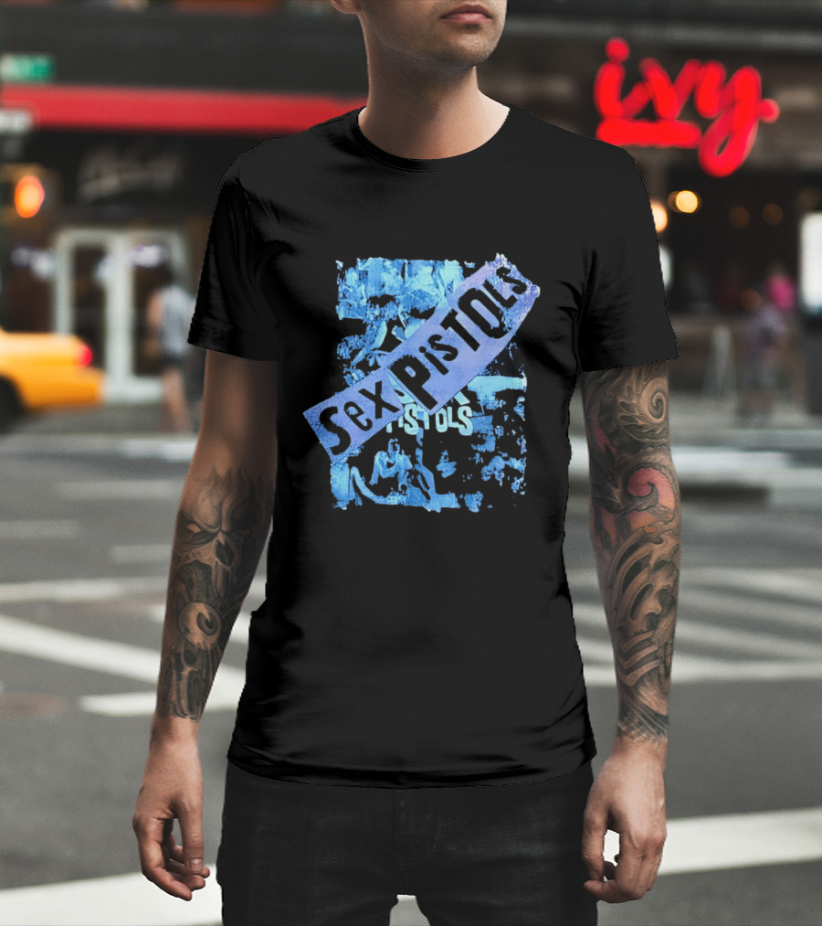 Sex Pistols Distressed Blue Photo Collage T-Shirt