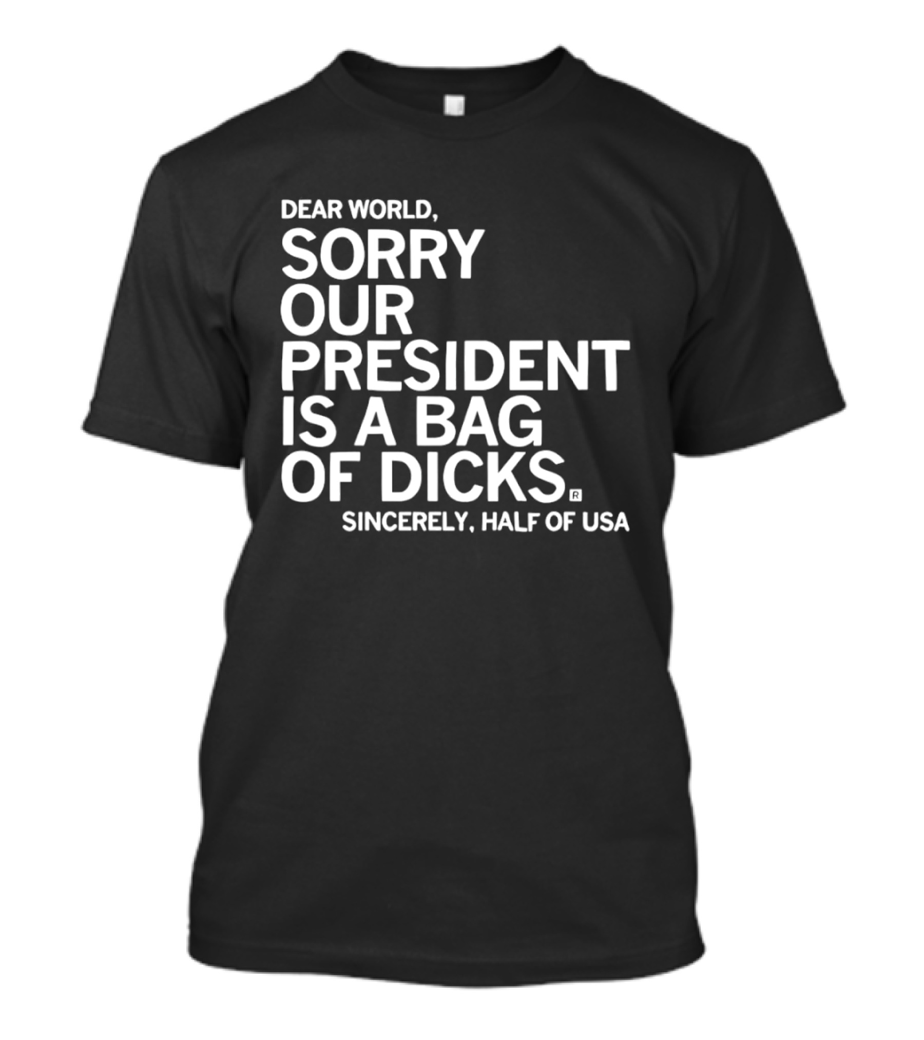 Dear World Sorry Our President Is A Bag Of Dicks Sincerely Half Of USA T-Shirt