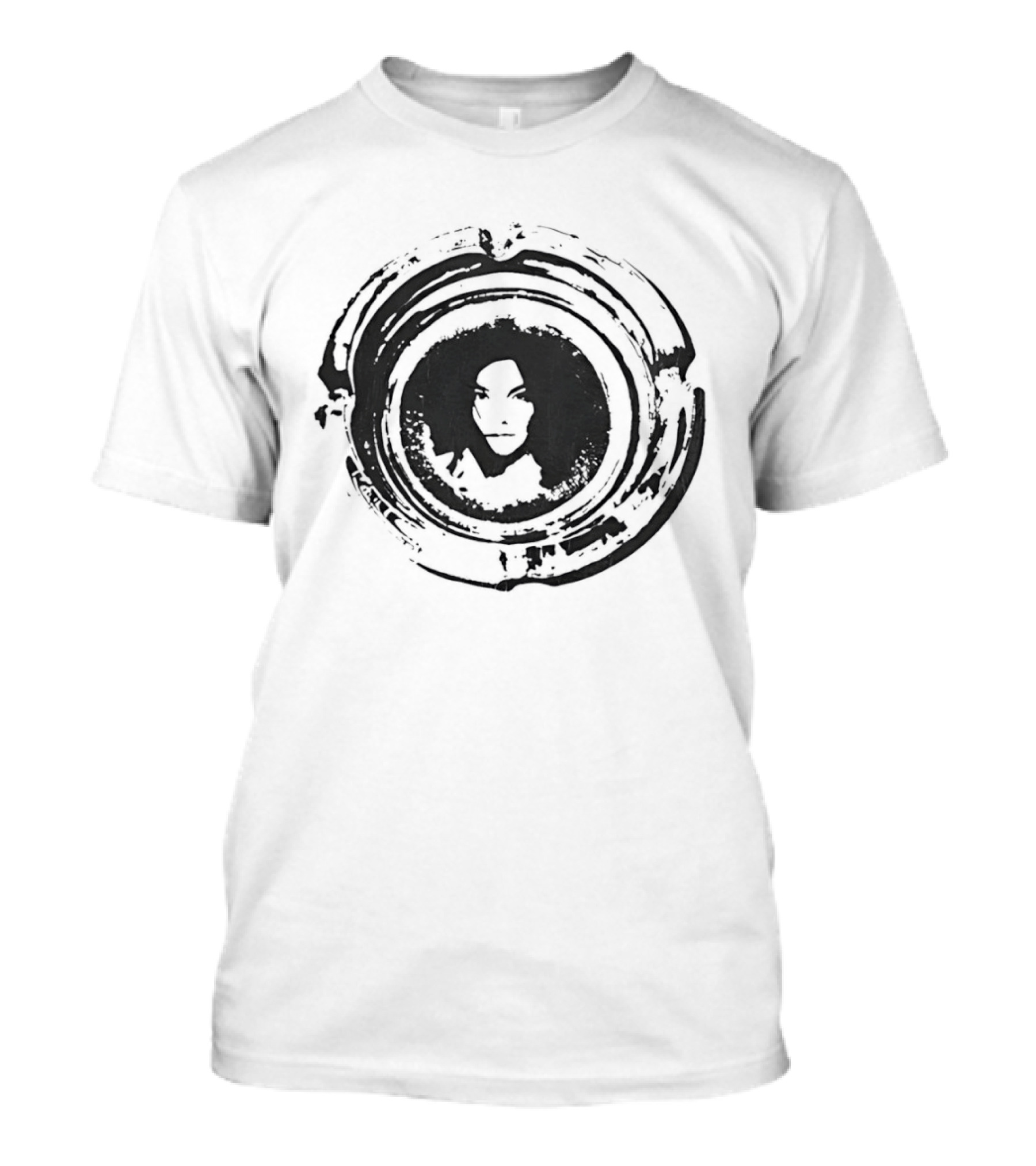 Bjork Circular Stamp Design Black And White T-Shirt