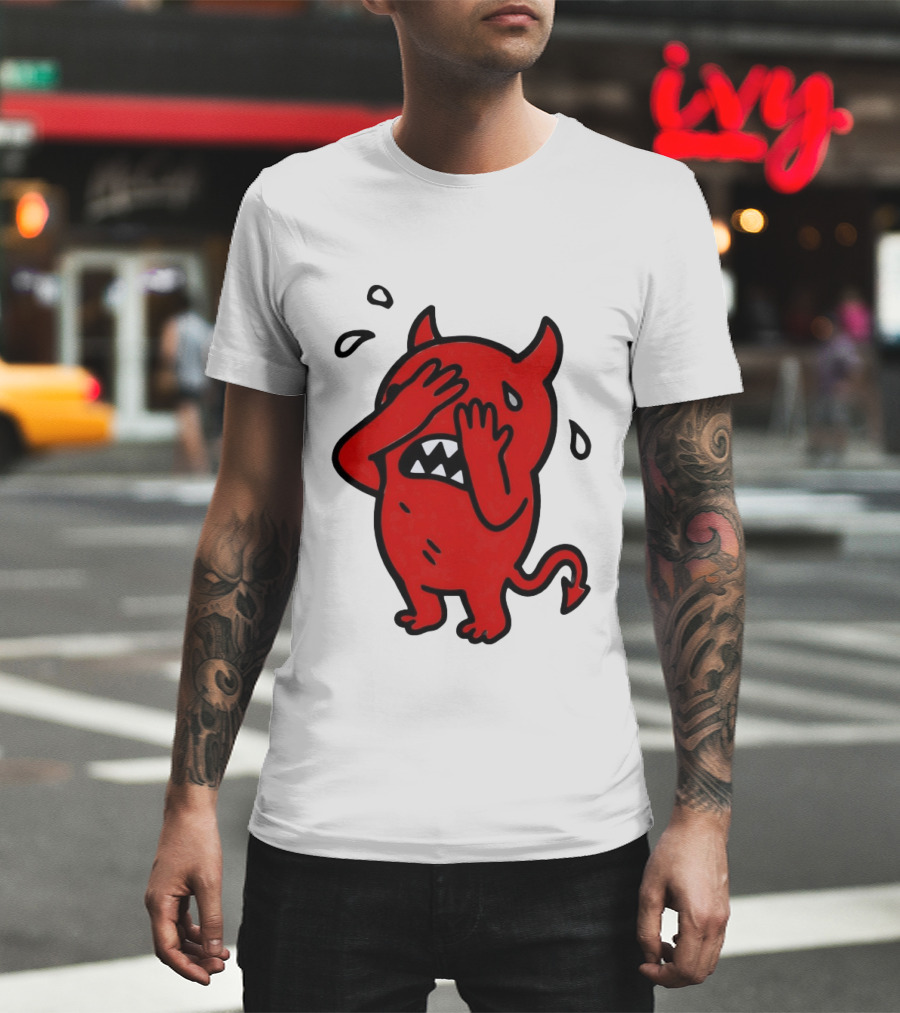 Devil Cartoon Facepalm Panicking Sweating Emoji T-Shirt