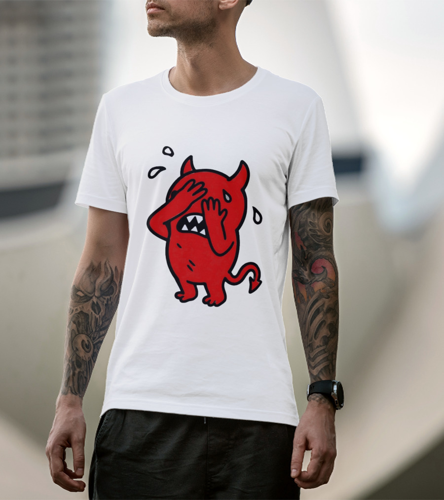 Devil Cartoon Facepalm Panicking Sweating Emoji T-Shirt