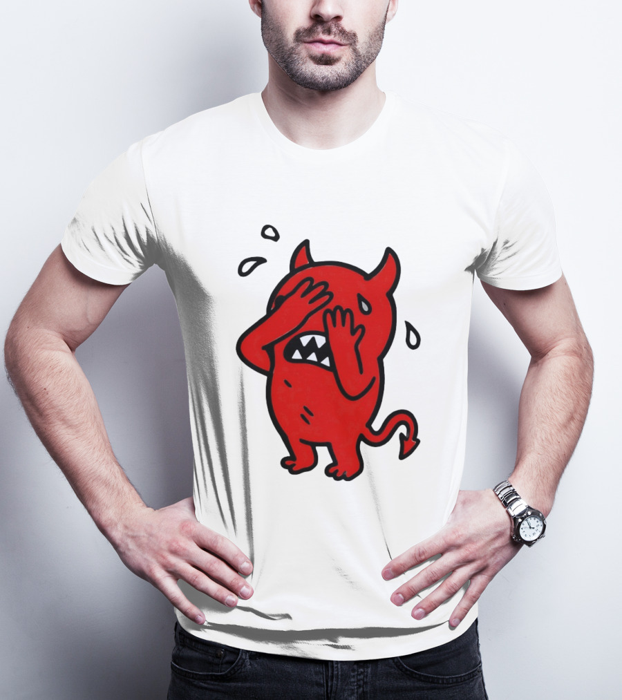 Devil Cartoon Facepalm Panicking Sweating Emoji T-Shirt