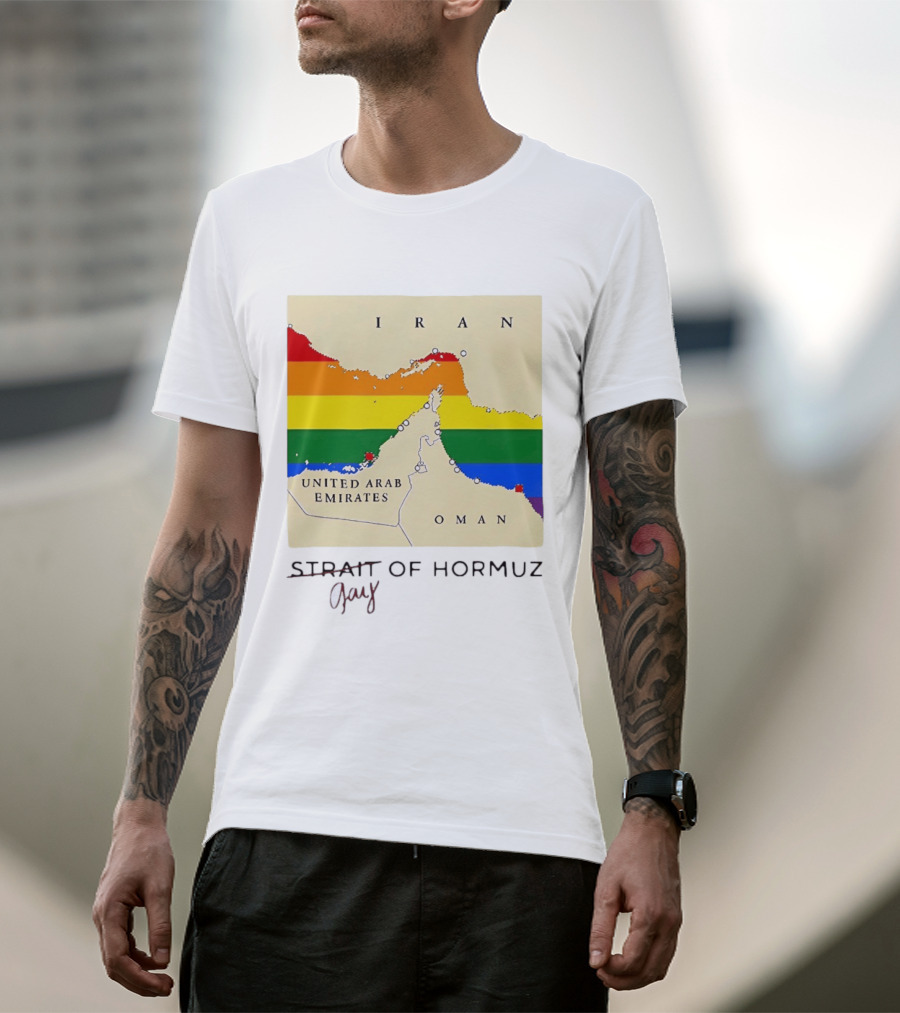 Strait Of Hormuz Map Pride Rainbow Gay Wordplay Pun T-Shirt