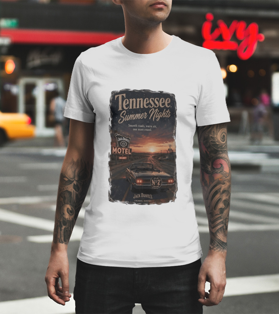 Tennessee Summer Nights Jack Daniel's Motel Smooth Roads Warm Air Old No. 7 Lynchburg T-Shirt