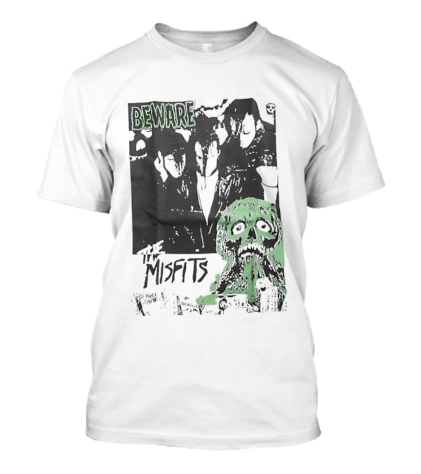 Beware The Misfits Horror Punk Band Skull Green T-Shirt