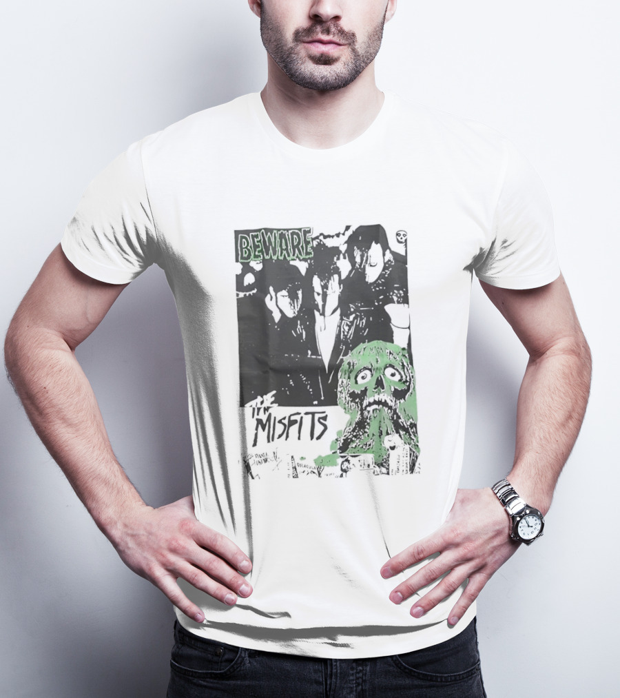 Beware The Misfits Horror Punk Band Skull Green T-Shirt
