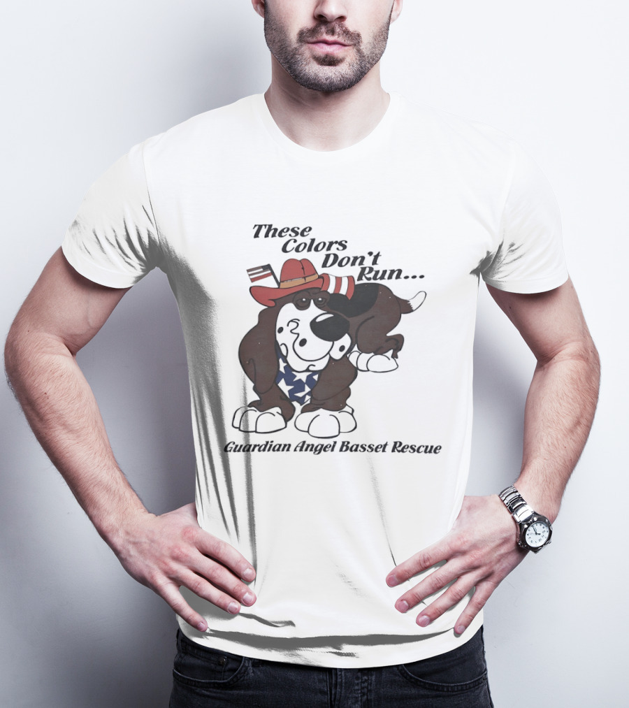 These Colors Don't Run Guardian Angel Basset Rescue Patriotic Dog Breed Cowboy Hat And Bandana T-Shirt