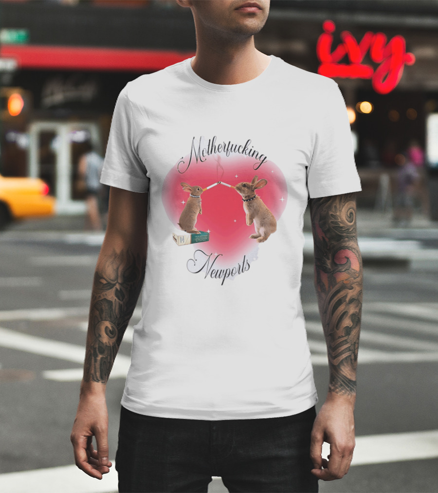 Motherfucking Newports Rabbit Smoking Cigarette Heart T-Shirt