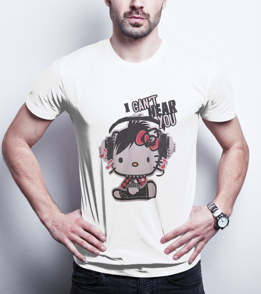 Hello Kitty I Can't Hear You Headphones Music Emo T-Shirt