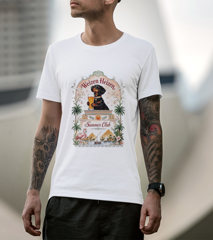 Weizen Heizen Dachshund Beer Summer Club Palm Flamingo Pyramid Sailboat T-Shirt