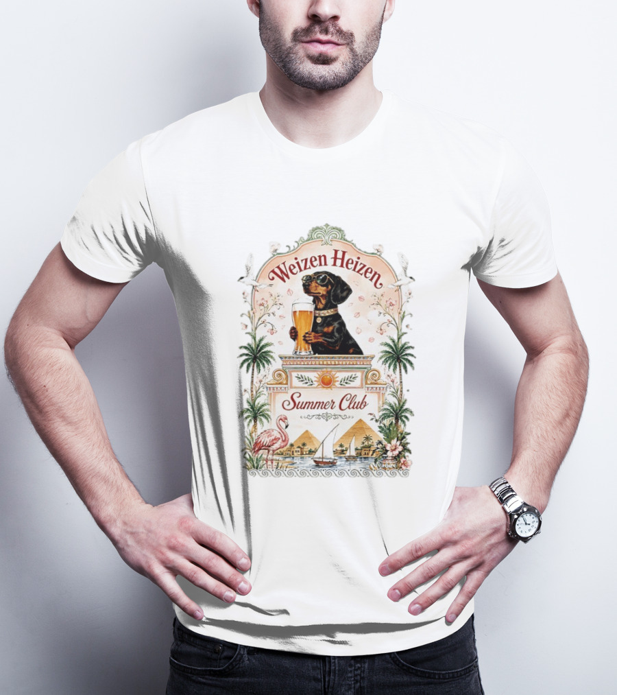 Weizen Heizen Dachshund Beer Summer Club Palm Flamingo Pyramid Sailboat T-Shirt
