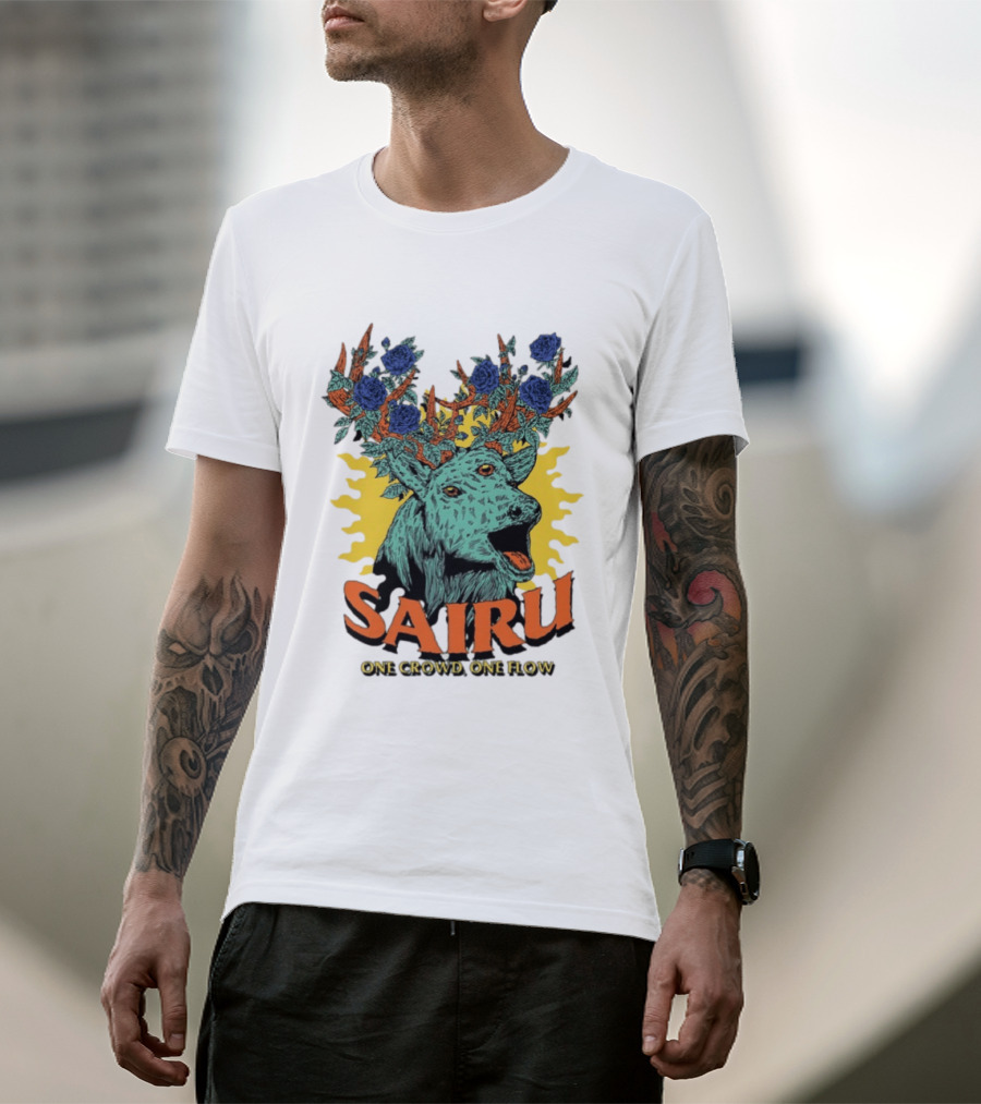 Sairu One Crowd One Flow Deer With Blue Roses Horns T-Shirt