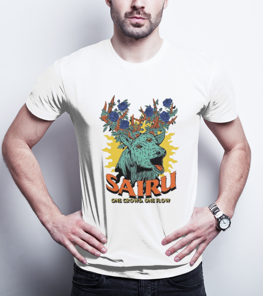 Sairu One Crowd One Flow Deer With Blue Roses Horns T-Shirt