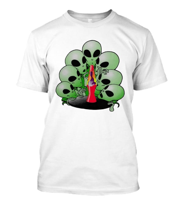 Aliens Gathering Around Colorful Lava Lamp T-Shirt