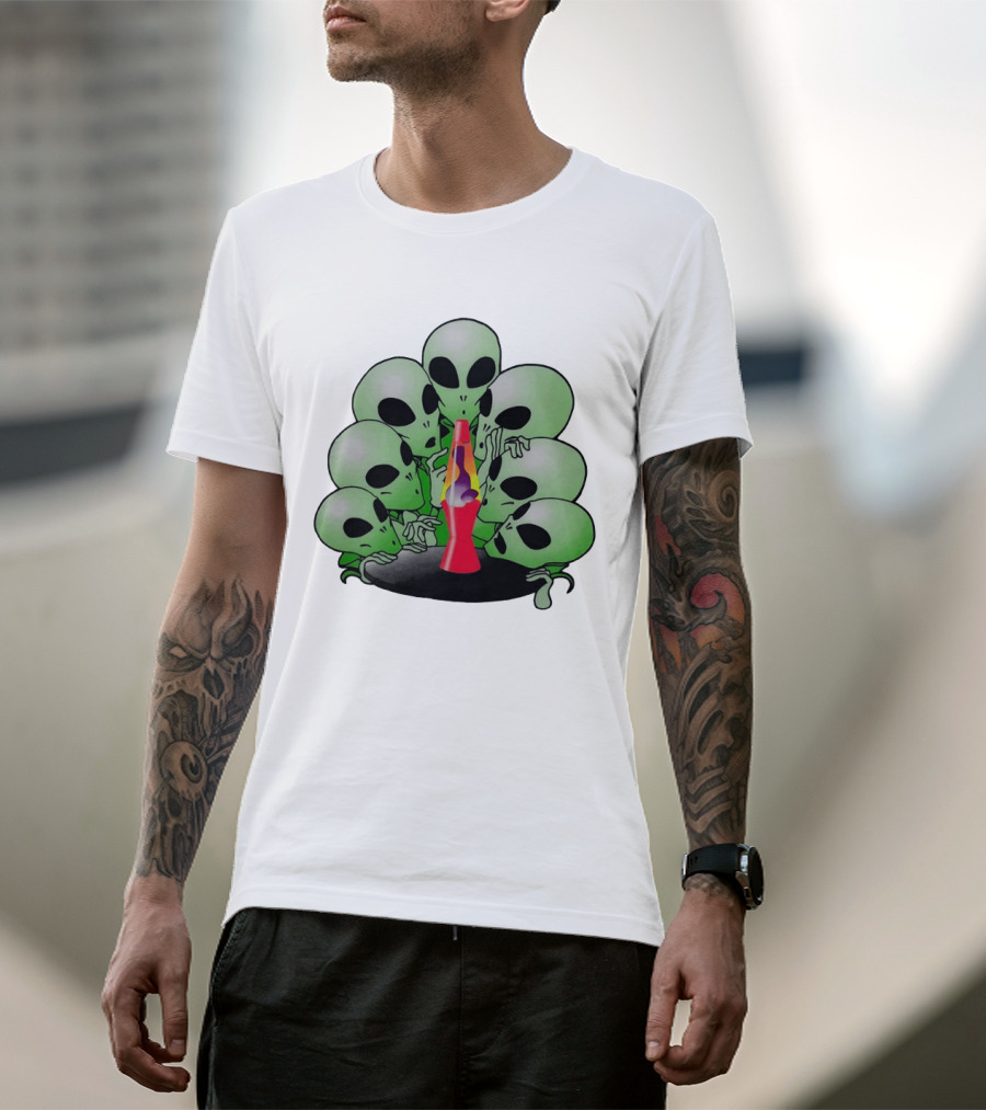 Aliens Gathering Around Colorful Lava Lamp T-Shirt