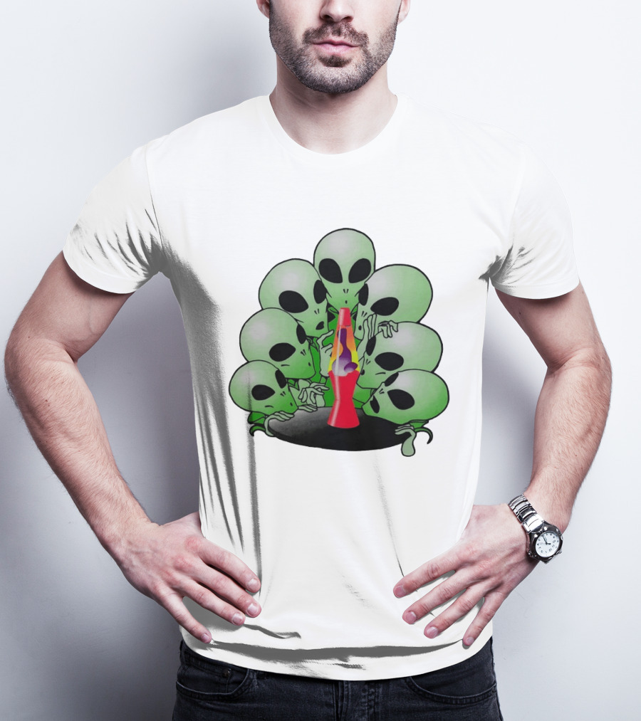 Aliens Gathering Around Colorful Lava Lamp T-Shirt