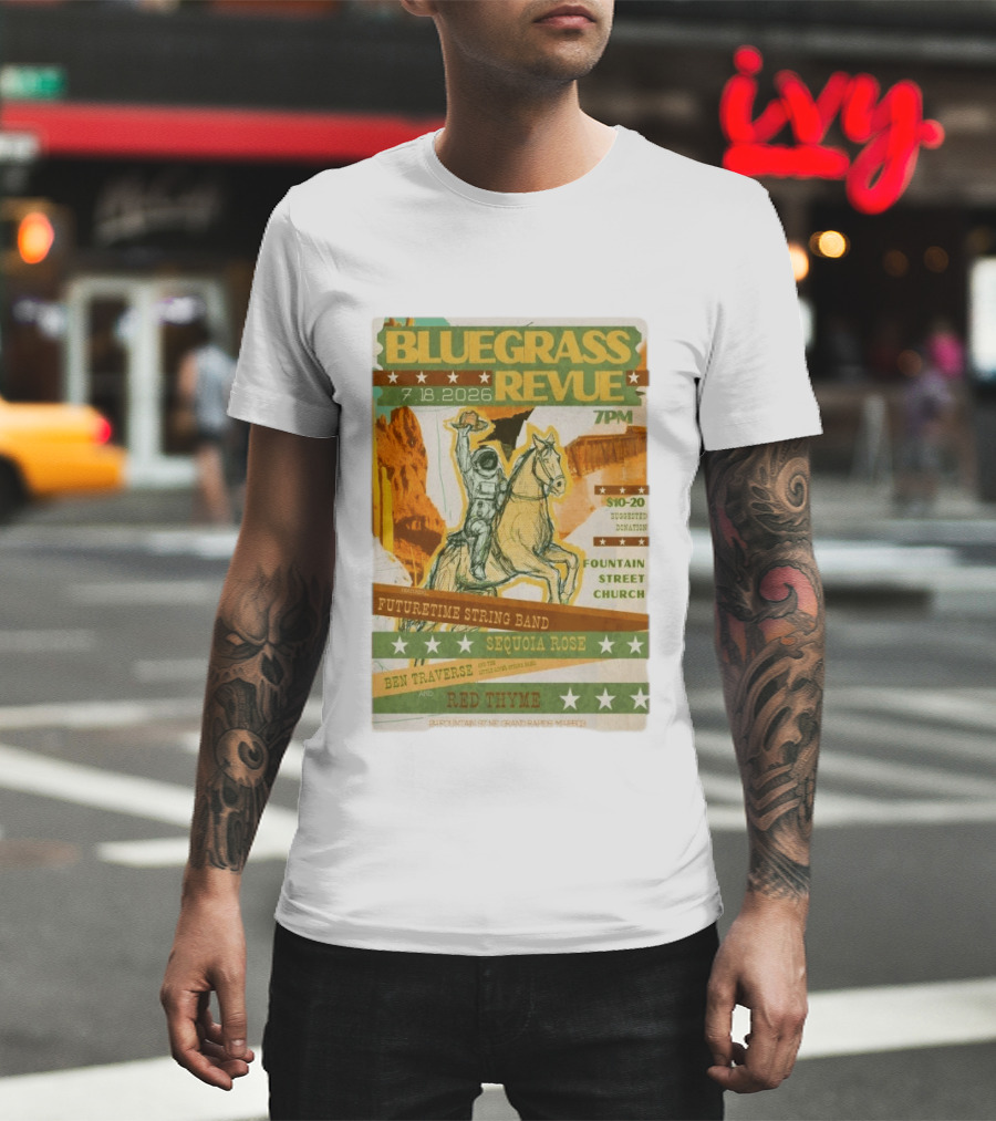 Bluegrass Revue Grand Rapids MI July 18 2026 Futuretime String Band Sequoia Rose Red Thyme T-Shirt