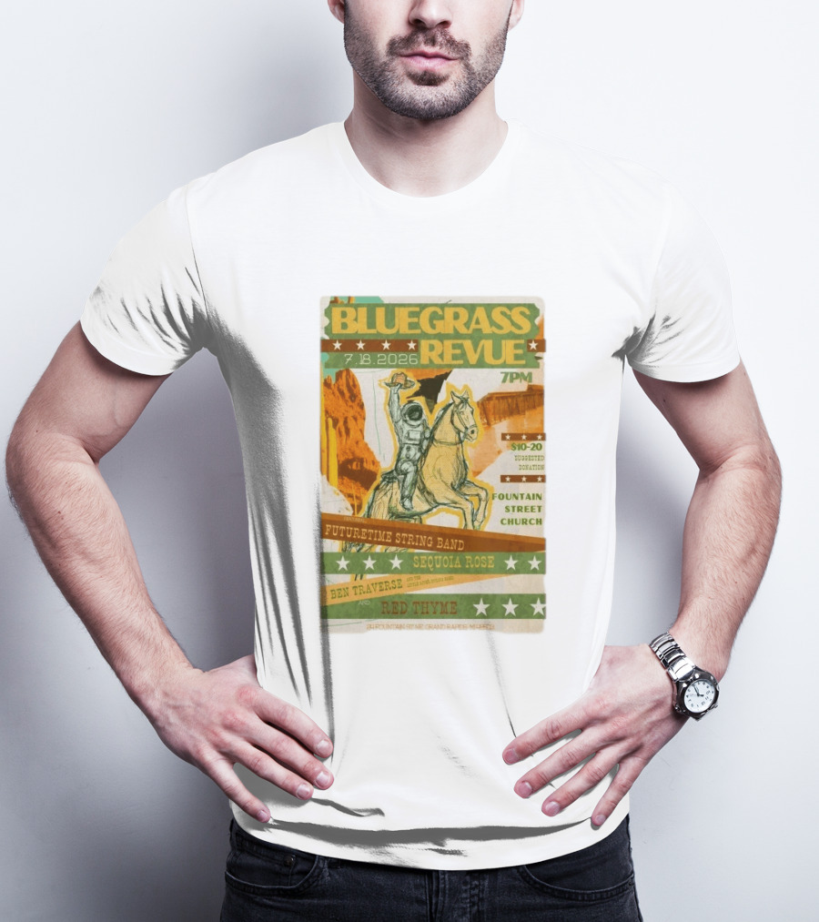 Bluegrass Revue Grand Rapids MI July 18 2026 Futuretime String Band Sequoia Rose Red Thyme T-Shirt