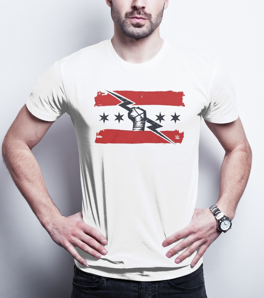 CM Punk Chicago Flag Fist Lightning Bolt Stars T-Shirt
