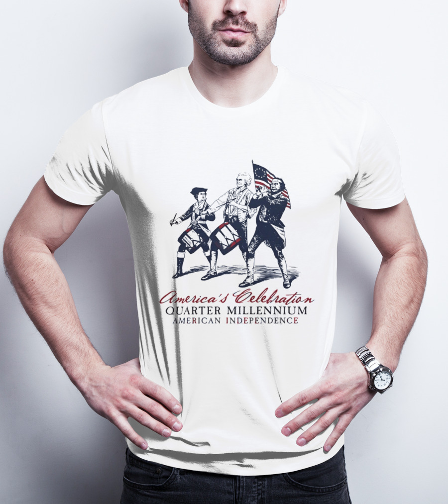 America's Celebration Quarter Millennium Colonial Soldiers Drumming American Independence T-Shirt