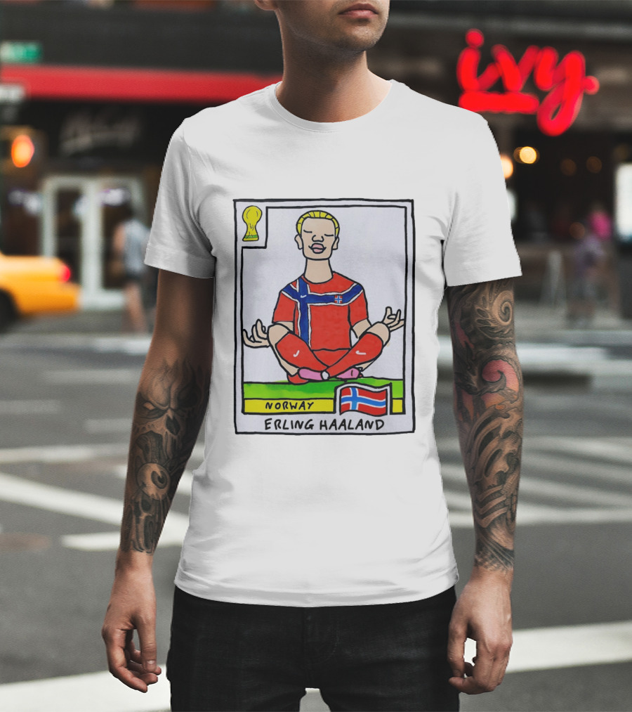Erling Haaland Norway Soccer Meditation Cartoon Norway Flag T-Shirt