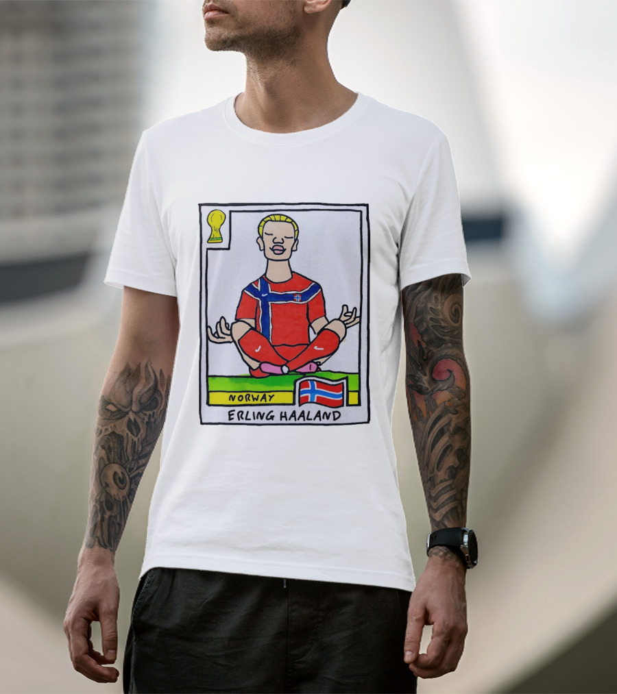 Erling Haaland Norway Soccer Meditation Cartoon Norway Flag T-Shirt