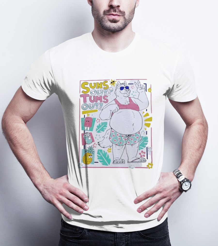 Suns Out Tums Out Husky In Sunglasses Popsicle Soda Pineapple Tropical Print T-Shirt