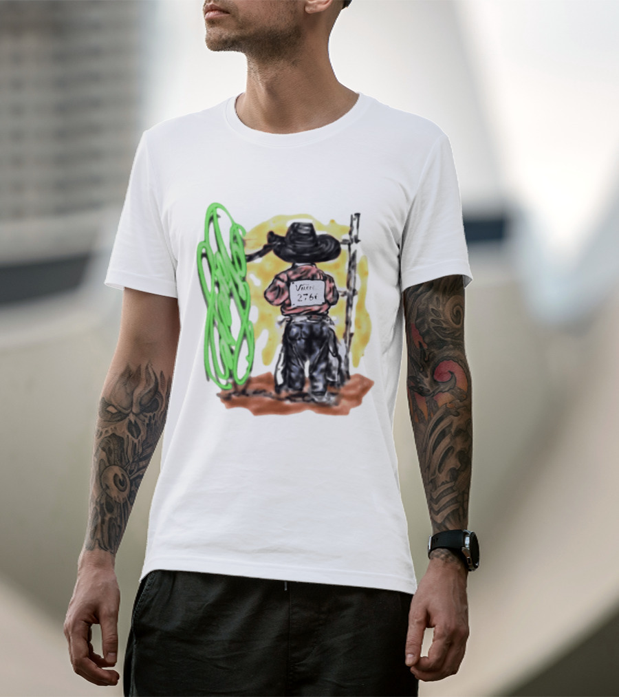 Vnere 2766 Cowboy Vintage Western Art With Hat And Fence T-Shirt