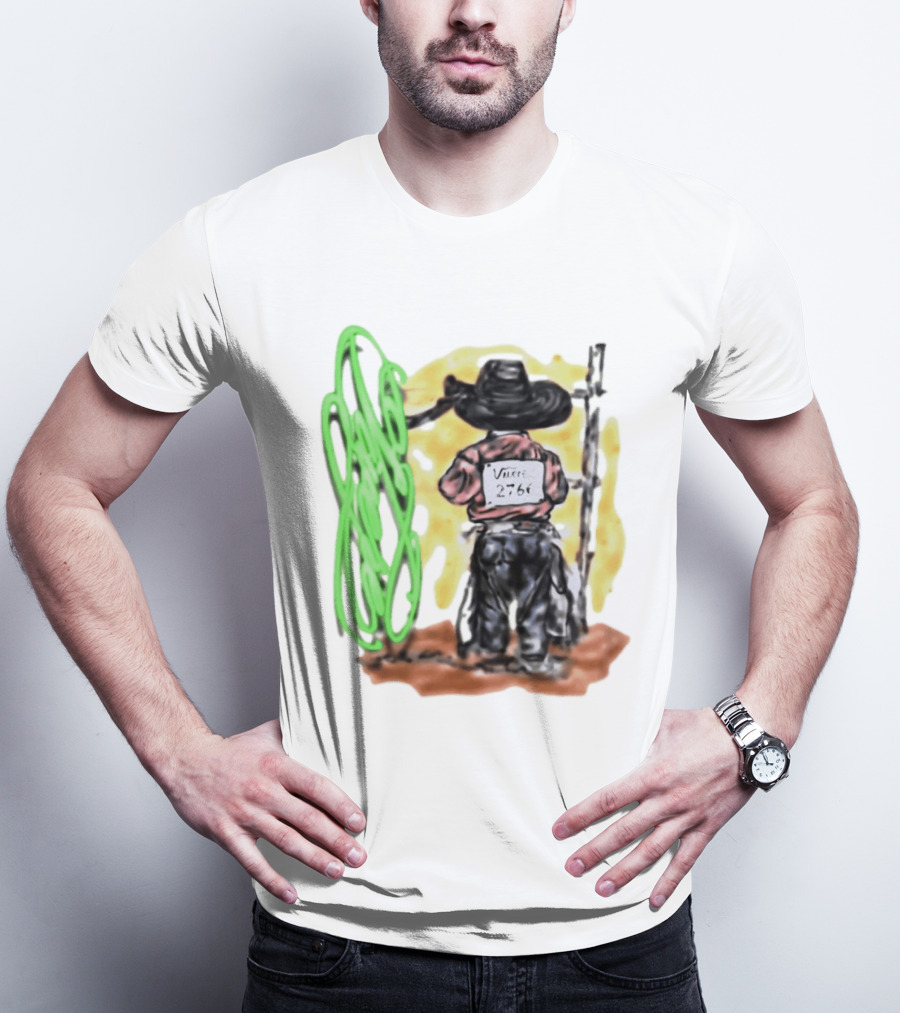 Vnere 2766 Cowboy Vintage Western Art With Hat And Fence T-Shirt