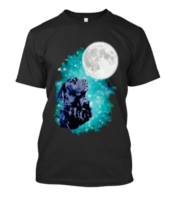 Black Dog Under Moon In Galaxy Space T-Shirt