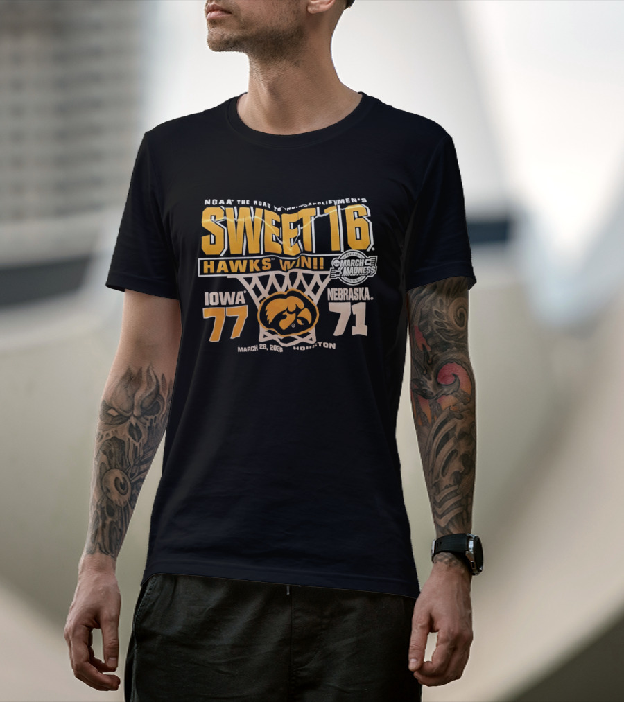 NCAA Tournament Sweet 16 Hawks Win Iowa 77 Nebraska 71 March 21 2026 Washington T-Shirt