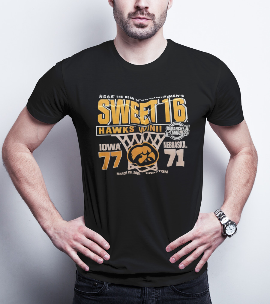 NCAA Tournament Sweet 16 Hawks Win Iowa 77 Nebraska 71 March 21 2026 Washington T-Shirt