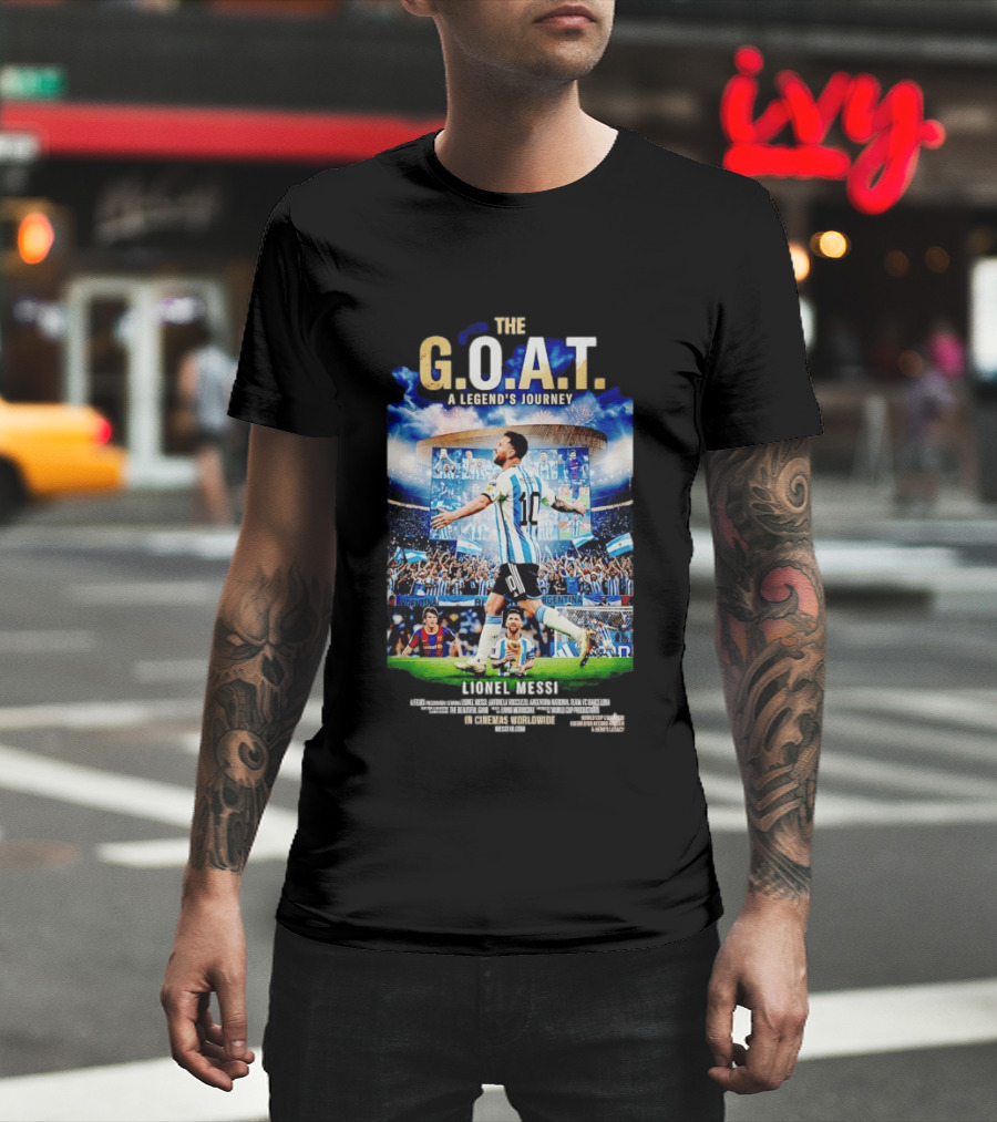 G.O.A.T A Legend's Journey Lionel Messi Soccer Star 10 Argentina Football Champion Stadium Fans Celebration T-Shirt