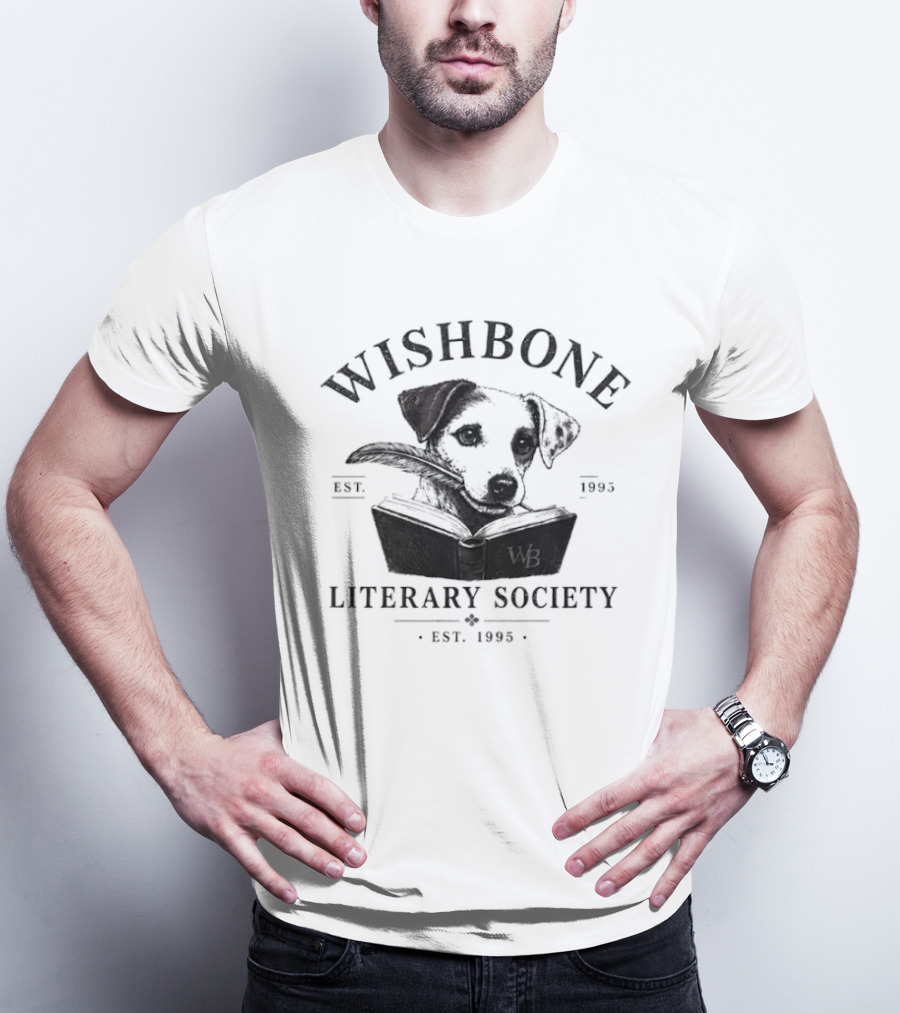 PBS Wishbone Literary Society Est 1995 Classic Dog Reading Book T-Shirt