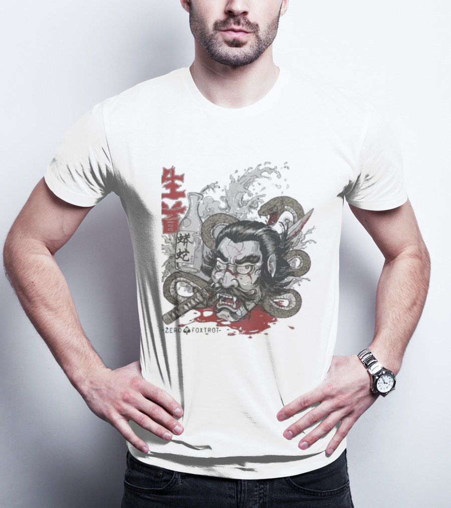 Zero Foxtrot Namakubi Sake Samurai Warrior Kanji T-Shirt