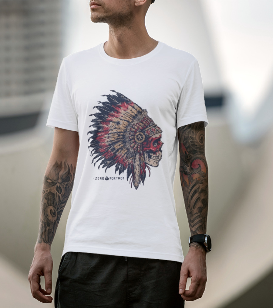Zero Foxtrot Skull In Feathered Headdress T-Shirt
