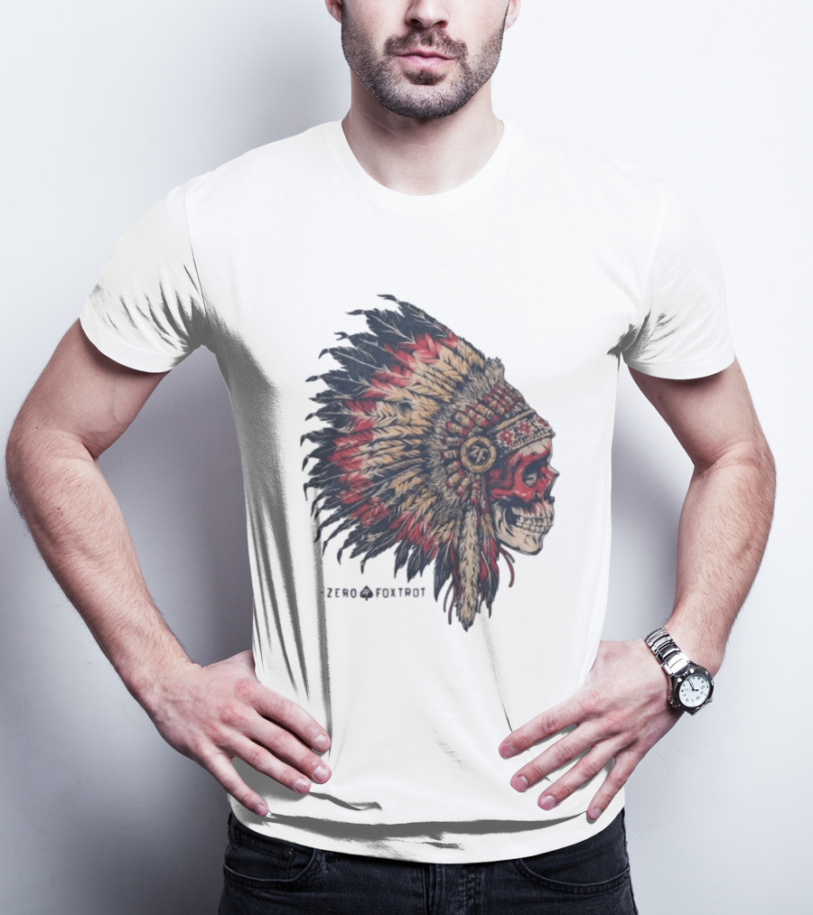 Zero Foxtrot Skull In Feathered Headdress T-Shirt