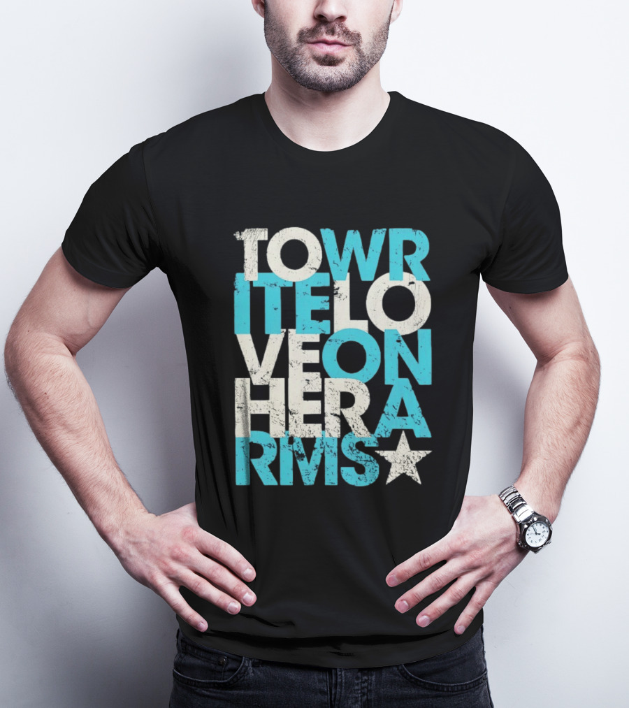 Tower Love Hero Arms Distressed Text Star T-Shirt
