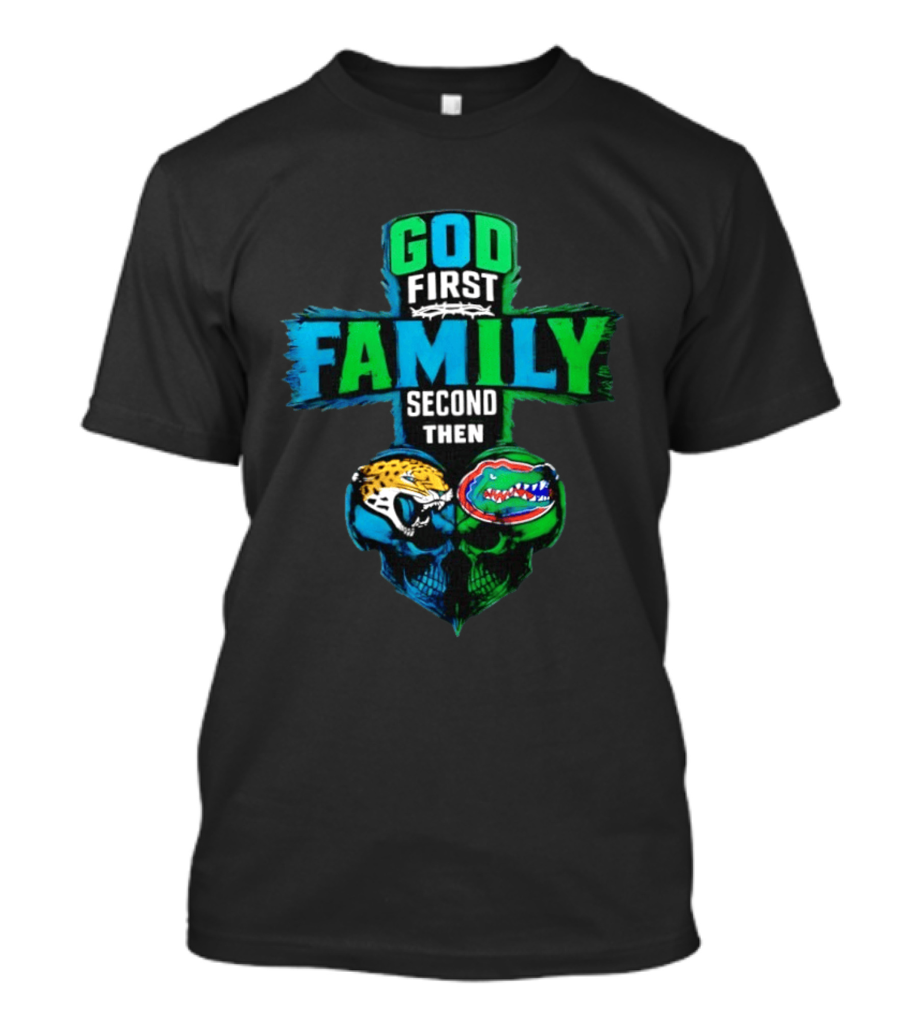 God First Family Second Jacksonville Jaguars Florida Gators Skull Heart T-Shirt