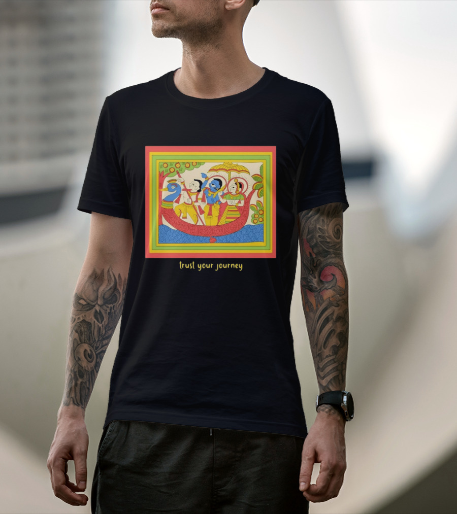 Phad Paintings Trust Your Journey Krishna Radha Boat Scene T-Shirt