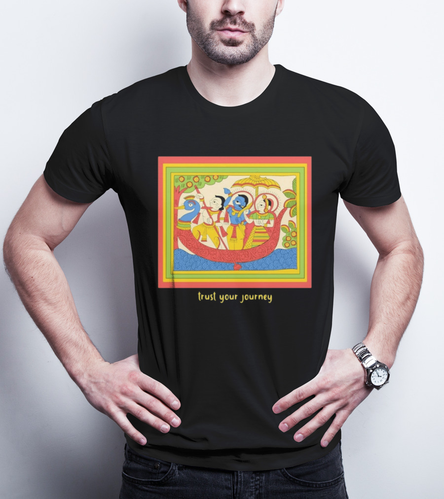 Phad Paintings Trust Your Journey Krishna Radha Boat Scene T-Shirt