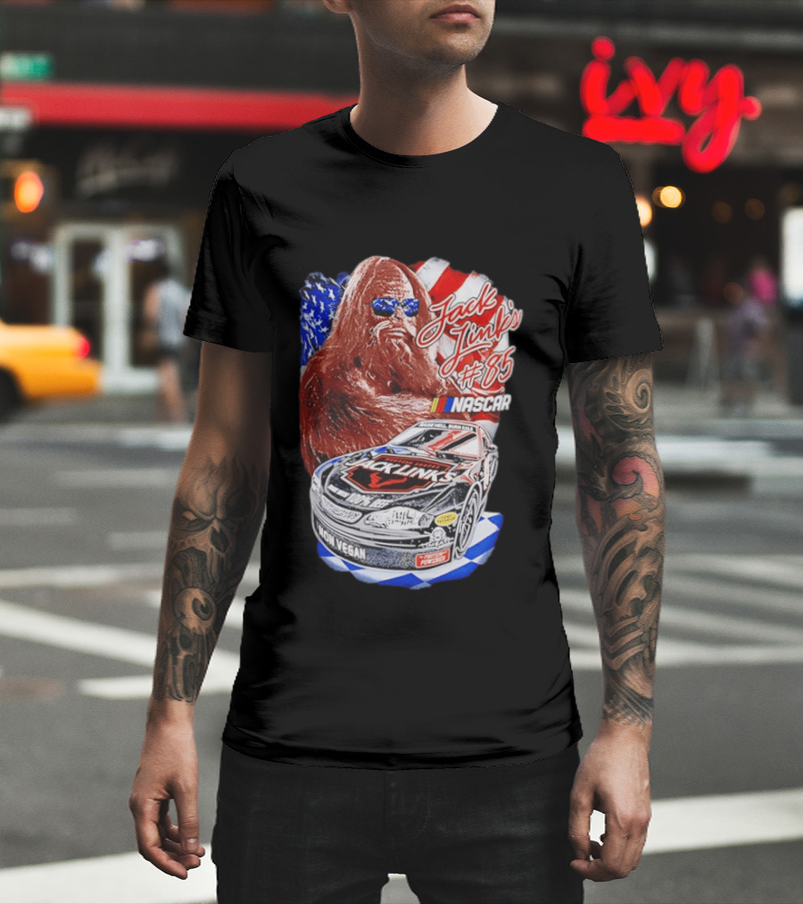 Jack Link's Bigfoot #85 NASCAR American Flag Non Vegan T-Shirt