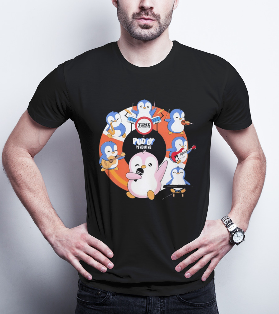 Pudgy Penguins Time Machine Band Musical Penguins Party T-Shirt