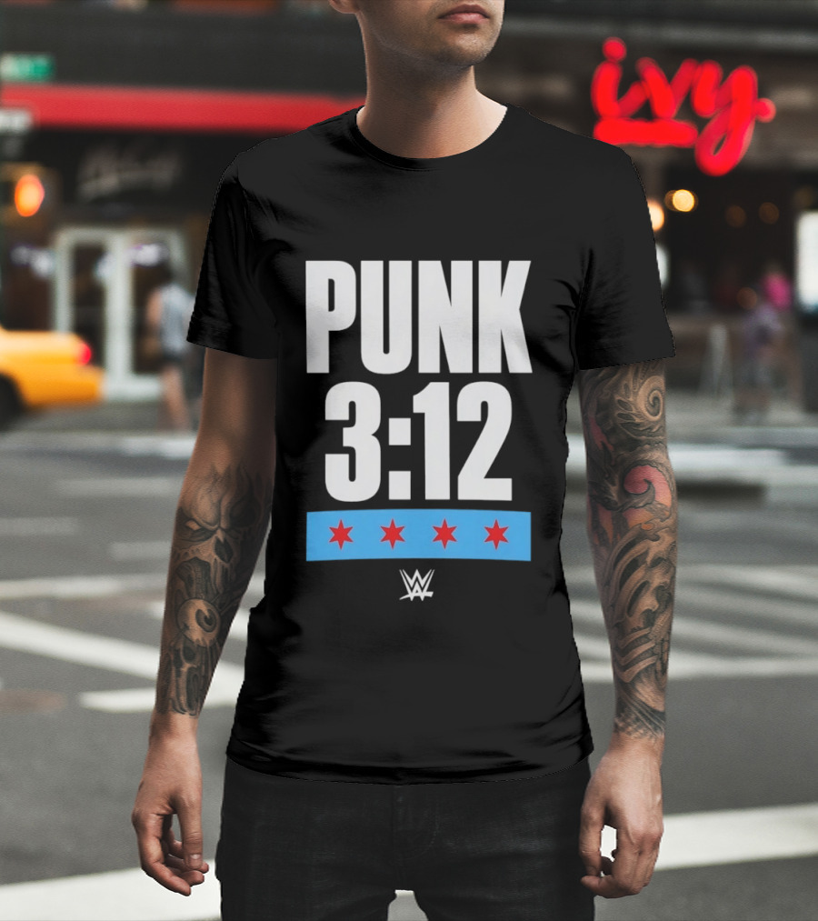 Punk 3 12 WWE CM Punk Wrestling Star Logo Four Red Stars T-Shirt