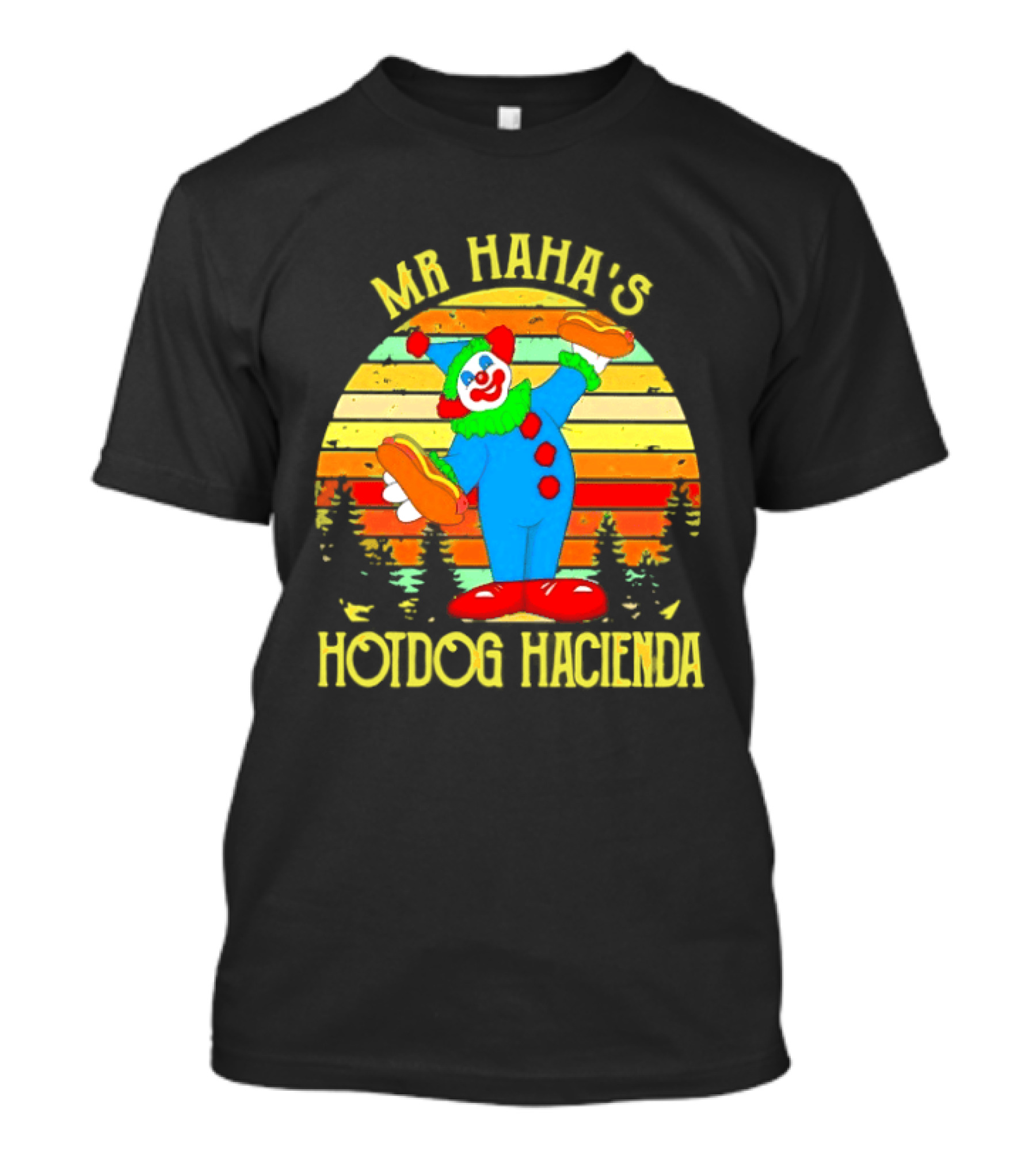 Mr Haha's Hotdog Hacienda Clown In Colorful Costume With Hot Dog T-Shirt