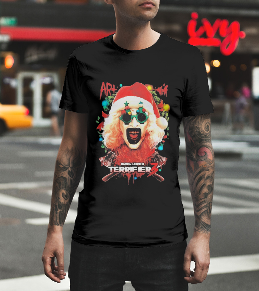Damien Leone's Terrifier 3 Yuletide Terror Art The Clown Christmas Horror T-Shirt