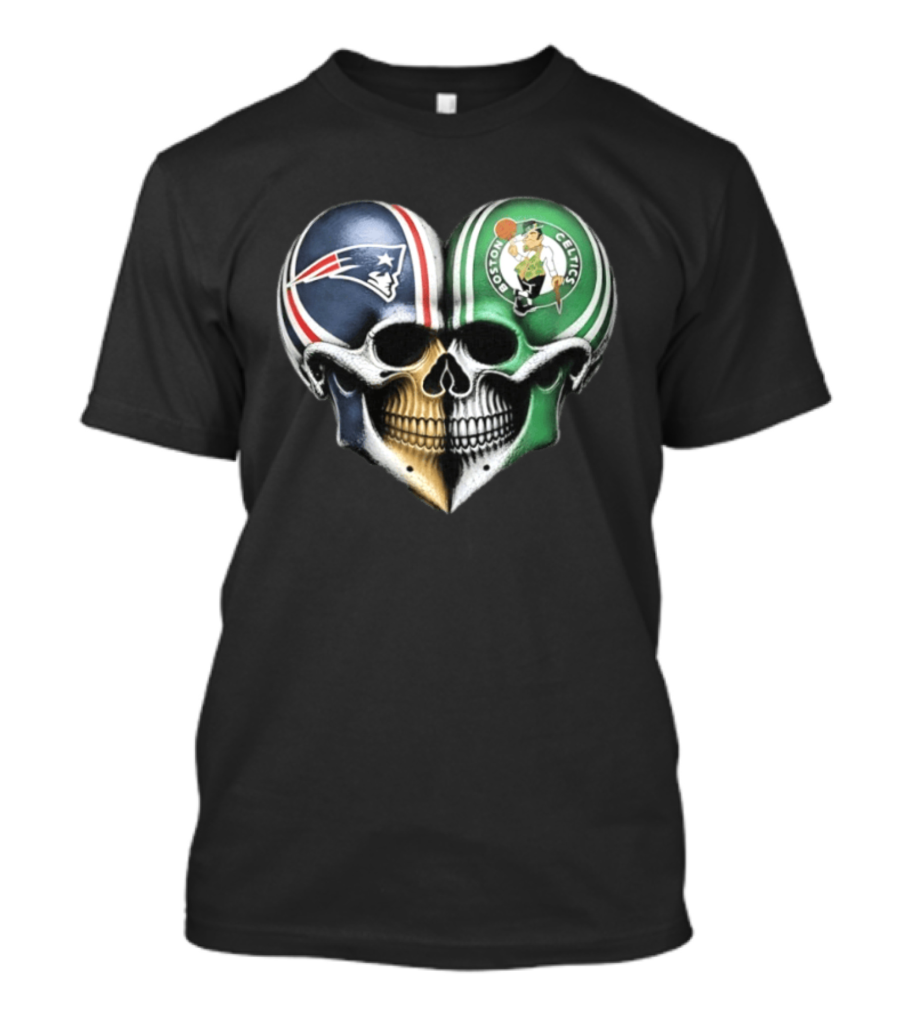 Boston Celtics And New England Patriots Skull Heart T-Shirt