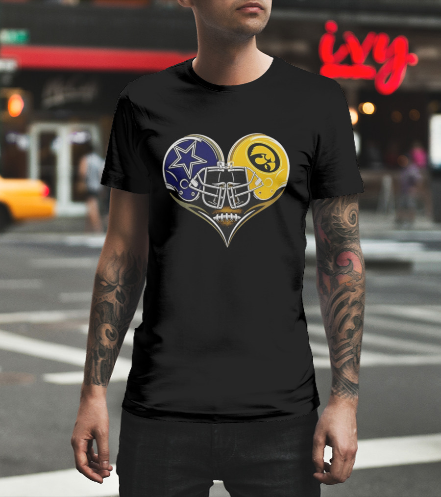 Dallas Cowboys And Iowa Hawkeyes Helmet Heart T-Shirt