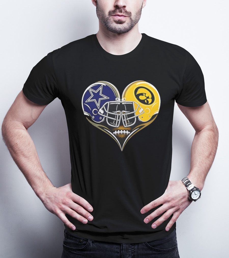Dallas Cowboys And Iowa Hawkeyes Helmet Heart T-Shirt